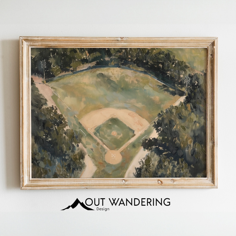 Baseball Field Vintage Art Oil Painting | Baseball Sports Lover Gift ...