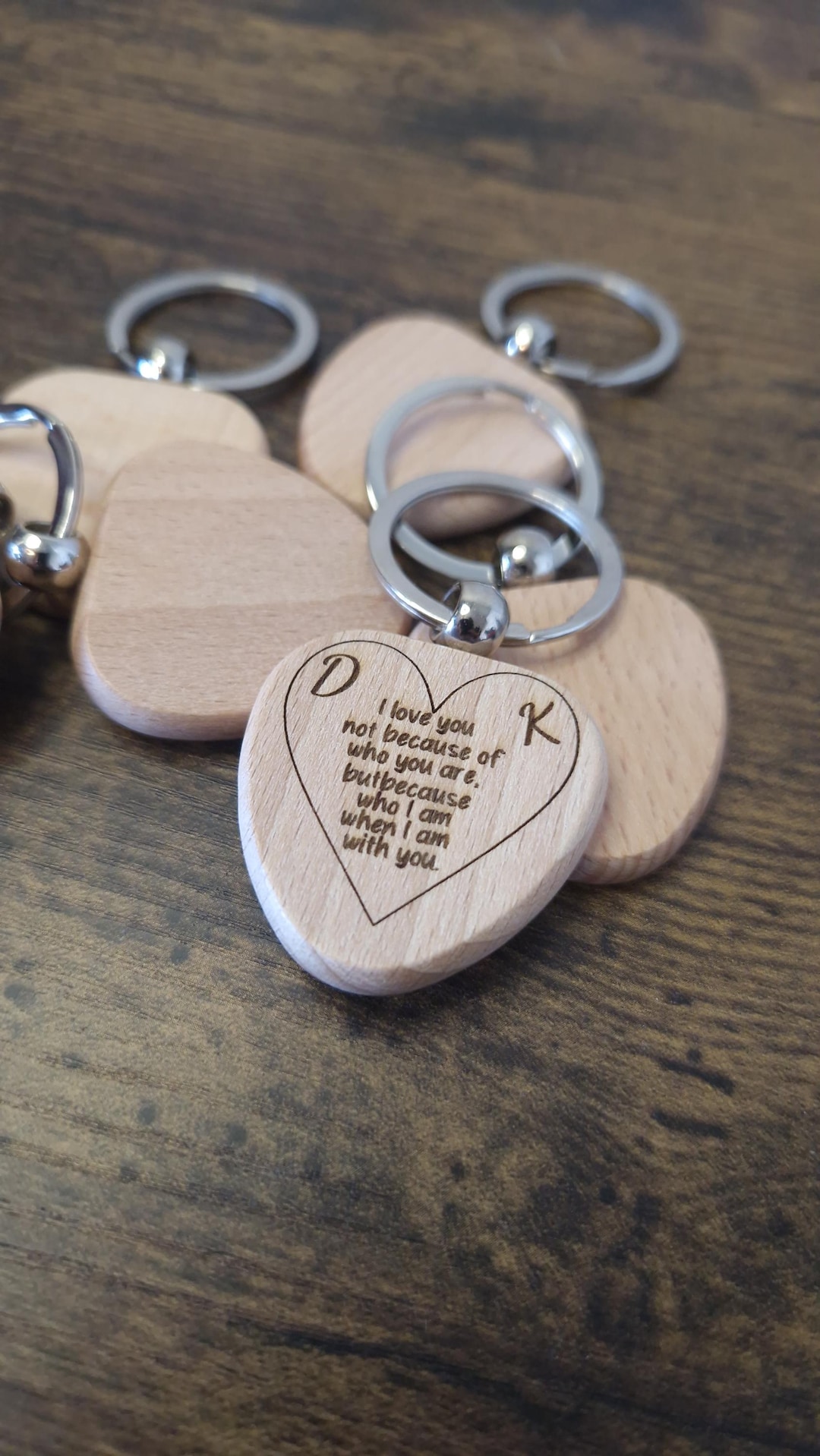 Personalized Heart-shaped Wooden Keychain – Custom Engraved Gift for ...