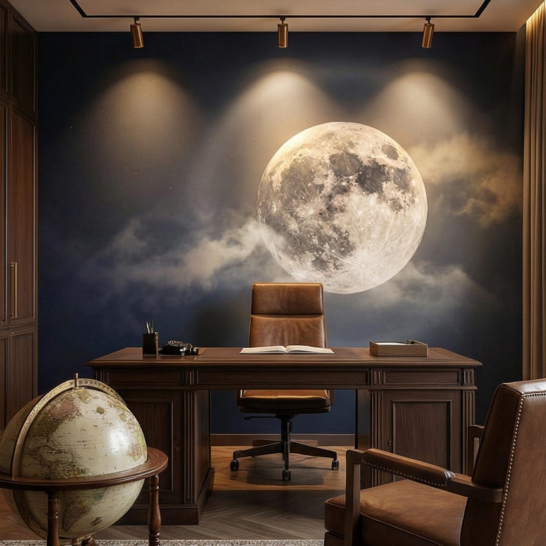 Full Moon Peel and Stick Wall Mural, Celestial Night Sky, Large Glowing ...