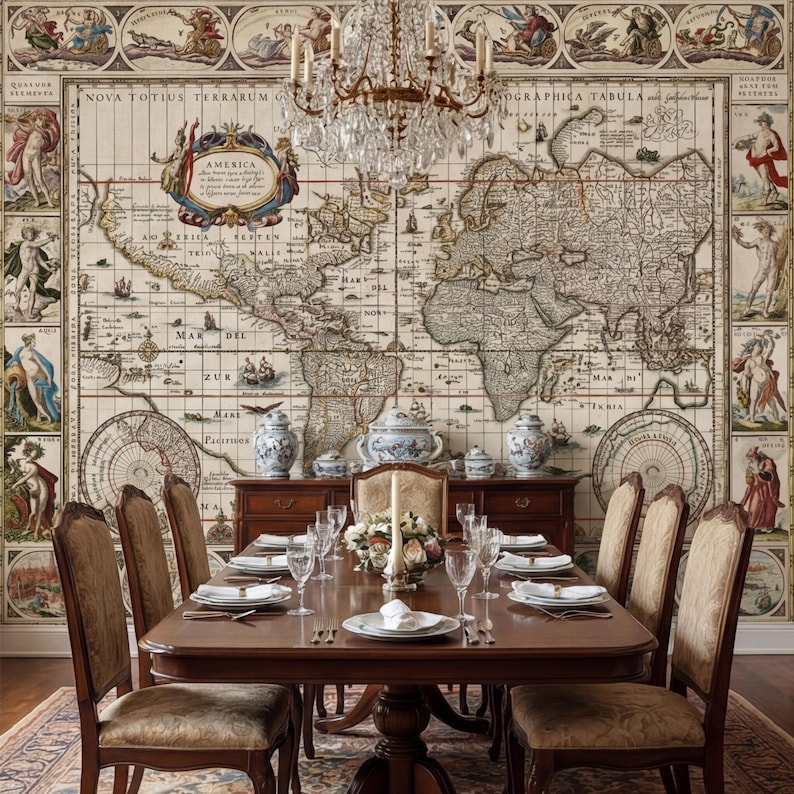 Vintage World Map Peel and Stick Removable Wall Mural, Antique Map ...