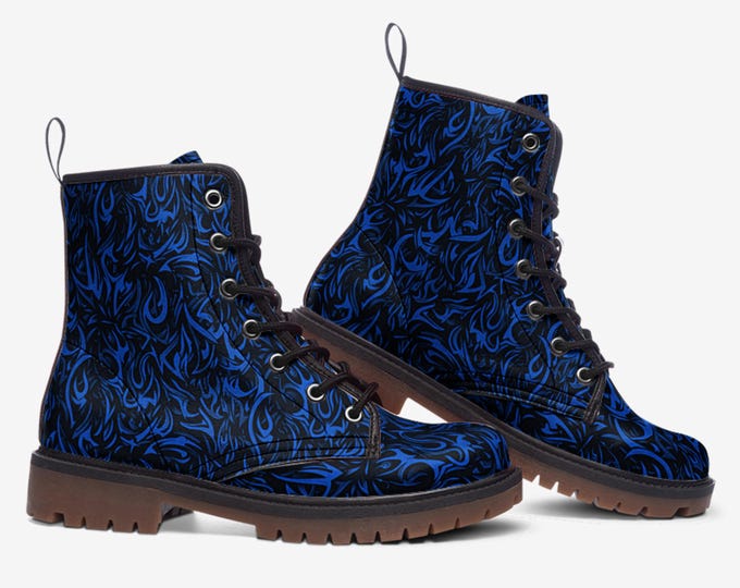 Vintage Tattoo Motif Vegan Combat Boots, Sailor Tattoos Faux Leather ...