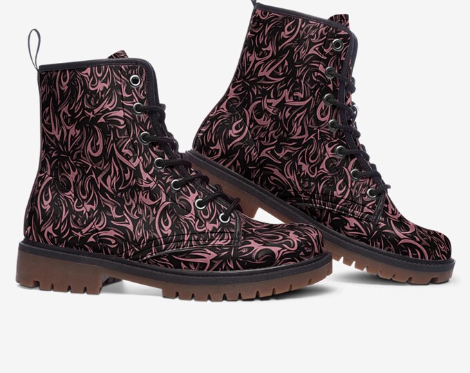 Vintage Tattoo Motif Vegan Combat Boots, Sailor Tattoos Faux Leather ...