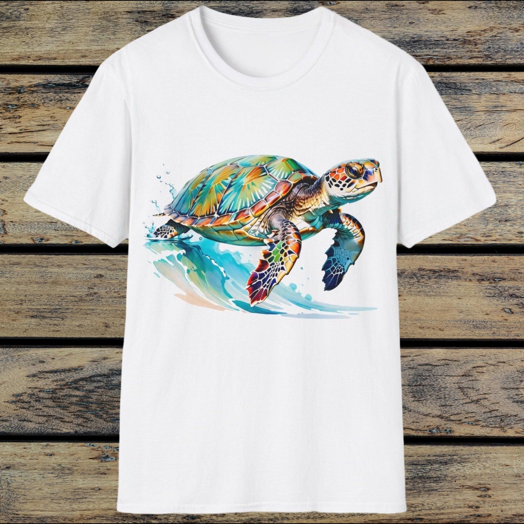 Colorful Sea Turtle T-shirt, Sea Life Shirt, Ocean Turtle Tee, Retro ...
