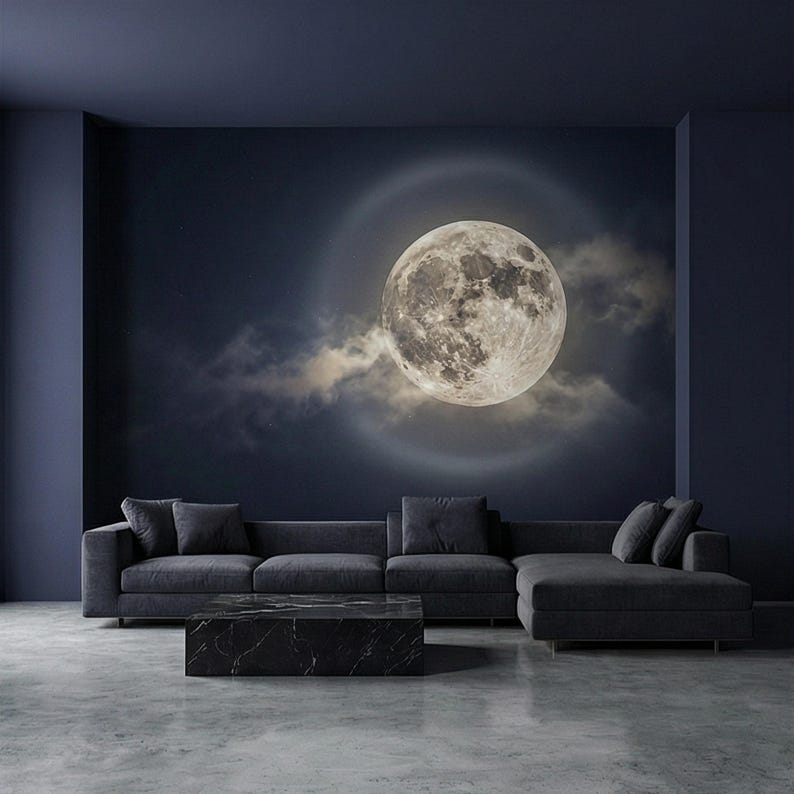 Full Moon Peel and Stick Wall Mural, Celestial Night Sky, Large Glowing ...