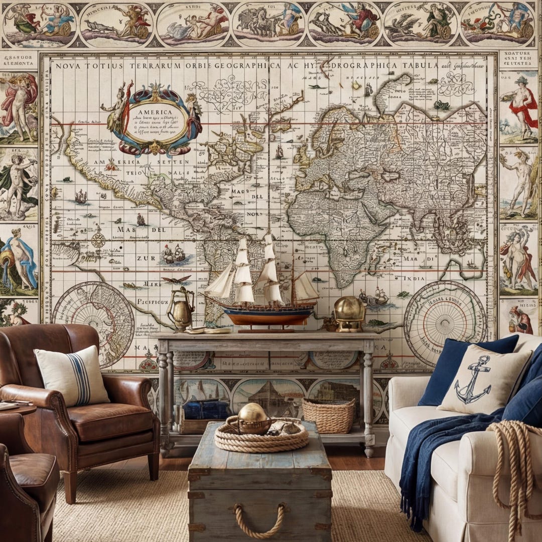 Vintage World Map Peel and Stick Removable Wall Mural, Antique Map ...