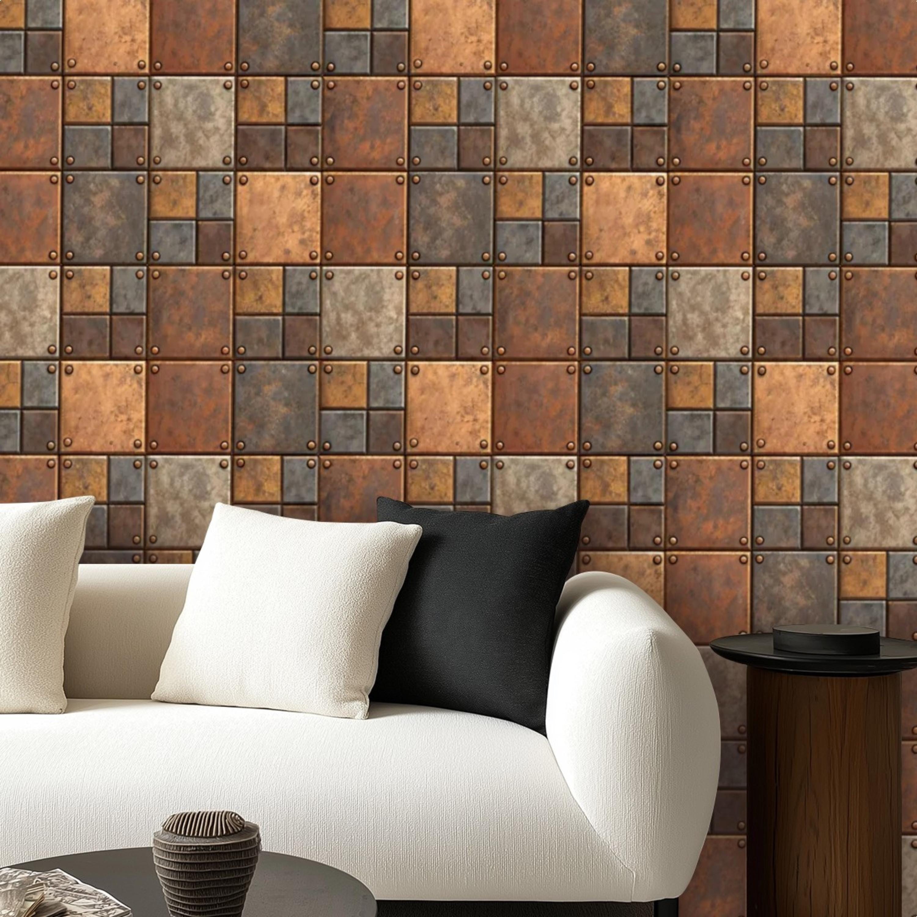 Old Rusty Metal Tiles Peel and Stick Wallpaper, Industrial Vintage Self ...