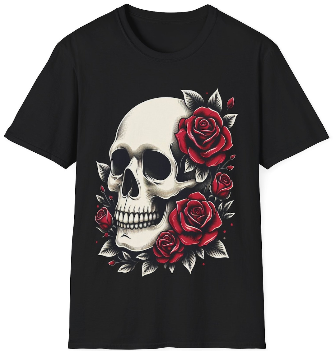 Skulls and Roses Shirt, Floral Skull T-shirt, Gothic Shirt, Rose ...