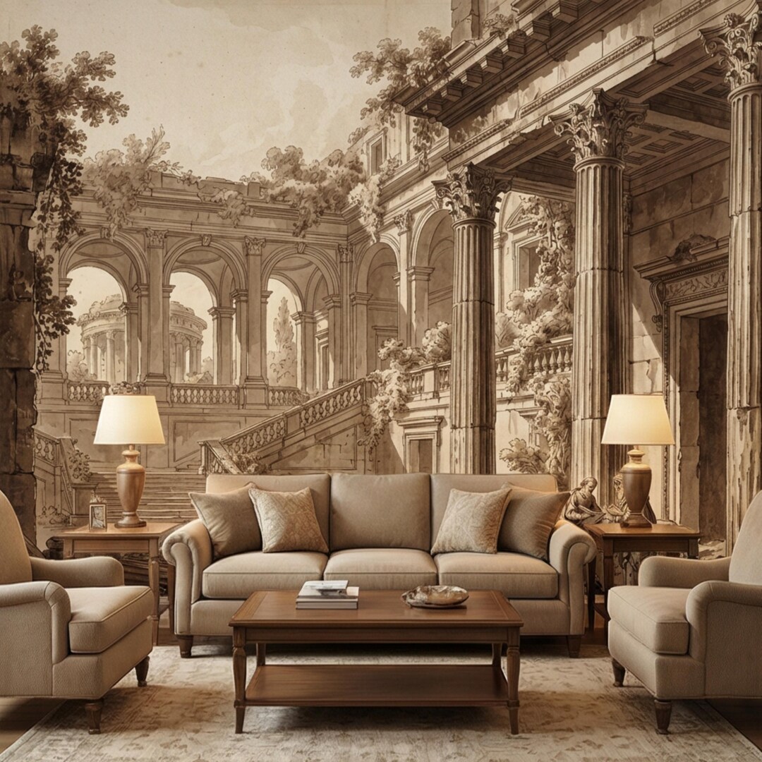 Vintage Roman Ruins Peel and Stick Wall Mural, Classical Architecture ...