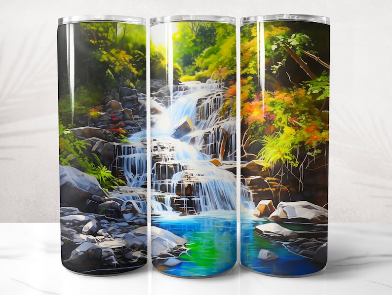 Waterfall Tumbler Wrap PNG Design, Waterfall Tumbler Wrap 20 Oz Skinny ...