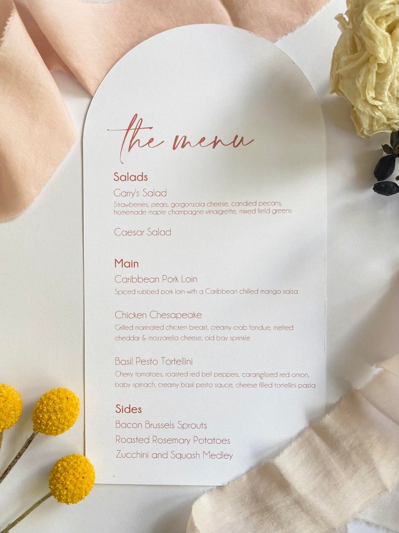 Arch Wedding Menu Printed Menu Card - Etsy