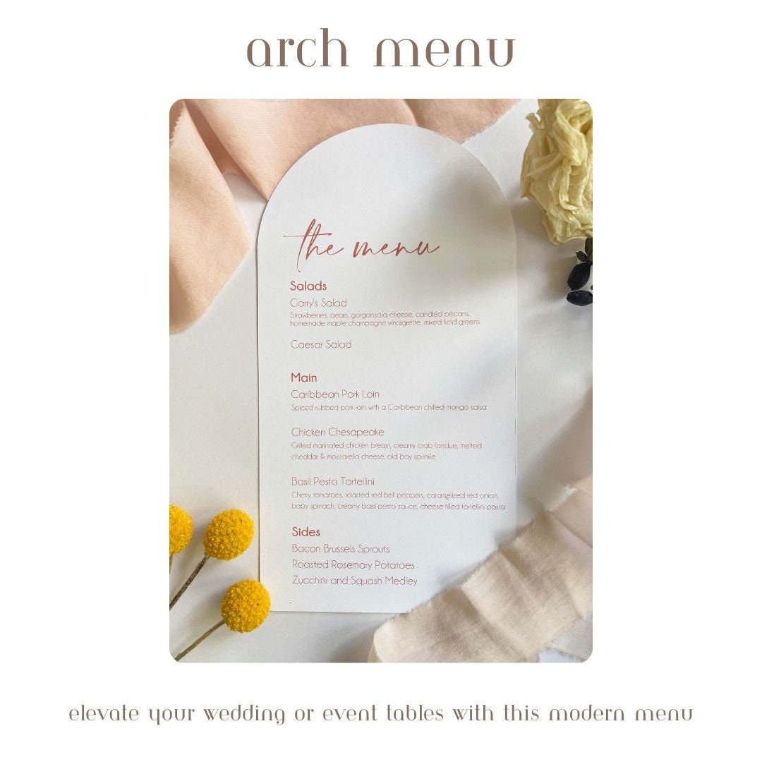 Arch Wedding Menu Printed Menu Card - Etsy