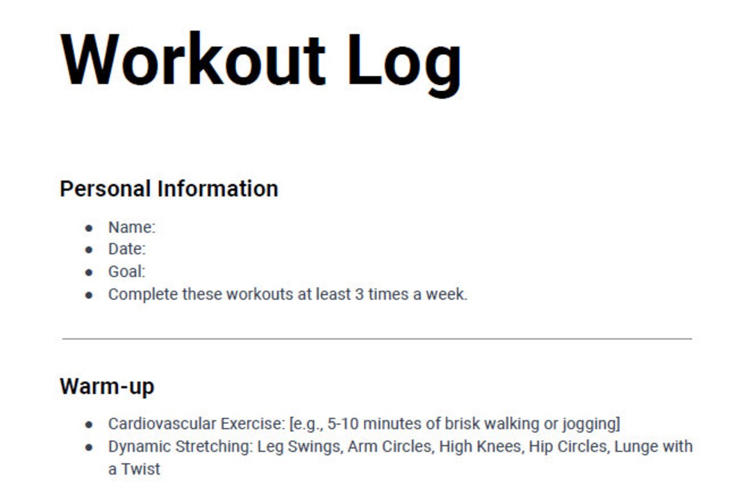 Generic Workout Plan All Ages, Body Types - Etsy