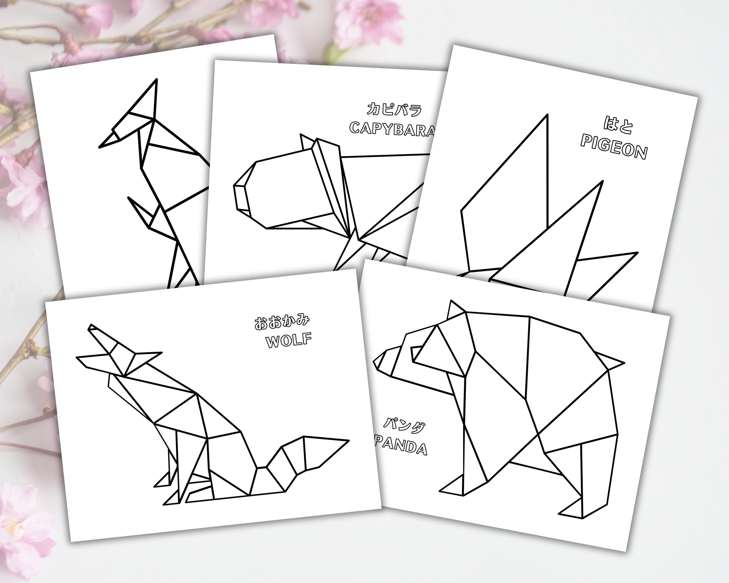 Japanese Coloring Book, Easy Origami Animal Sheet, Bilingual Kid ...