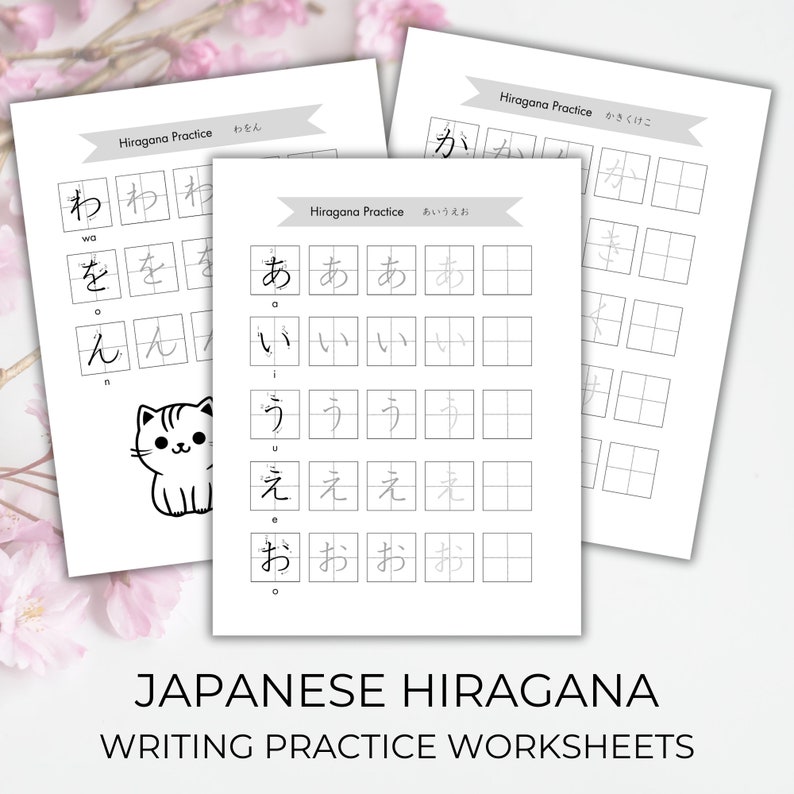 Japanese Hiragana Writing Practice Worksheet for Beginner, Alphabet ...