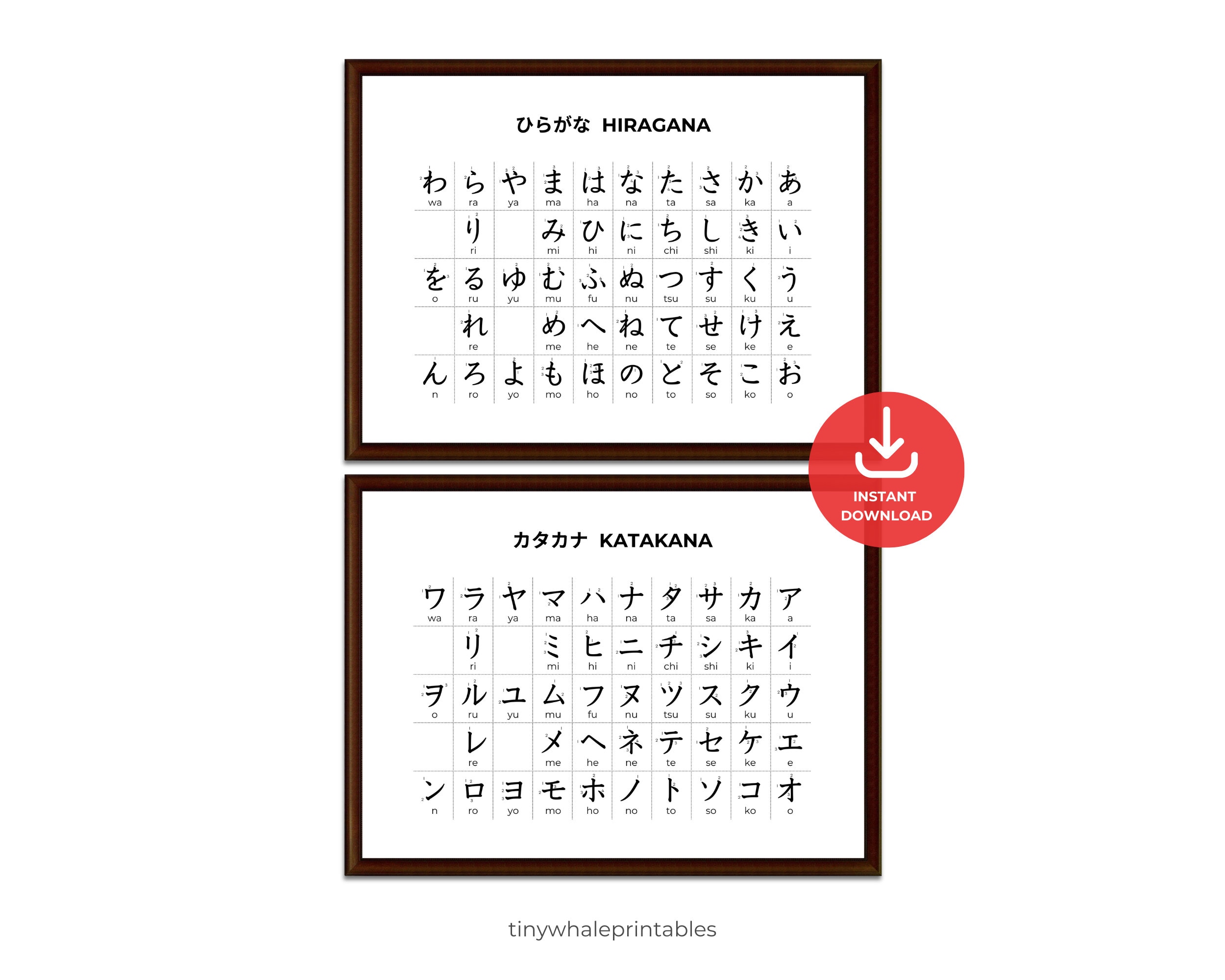 Hiragana and Katakana Basic Charts With Romaji and Stroke Order ...