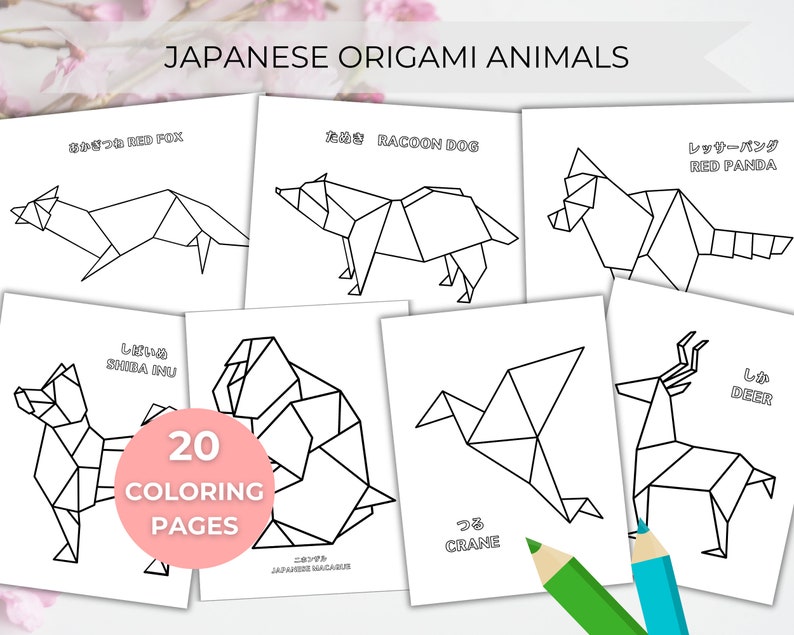 Japanese Coloring Book, Easy Origami Animal Sheet, Bilingual Kid ...