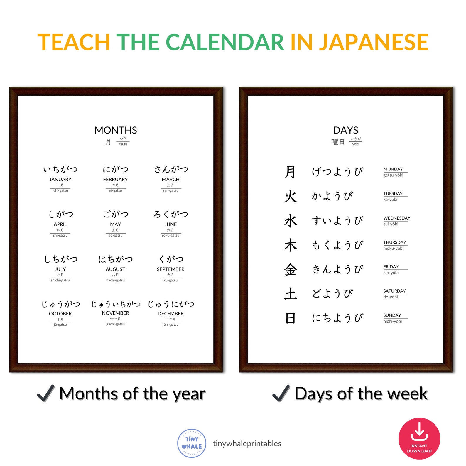 8 Japanese Bilingual Educational Posters, Hiragana Katakana Chart for ...