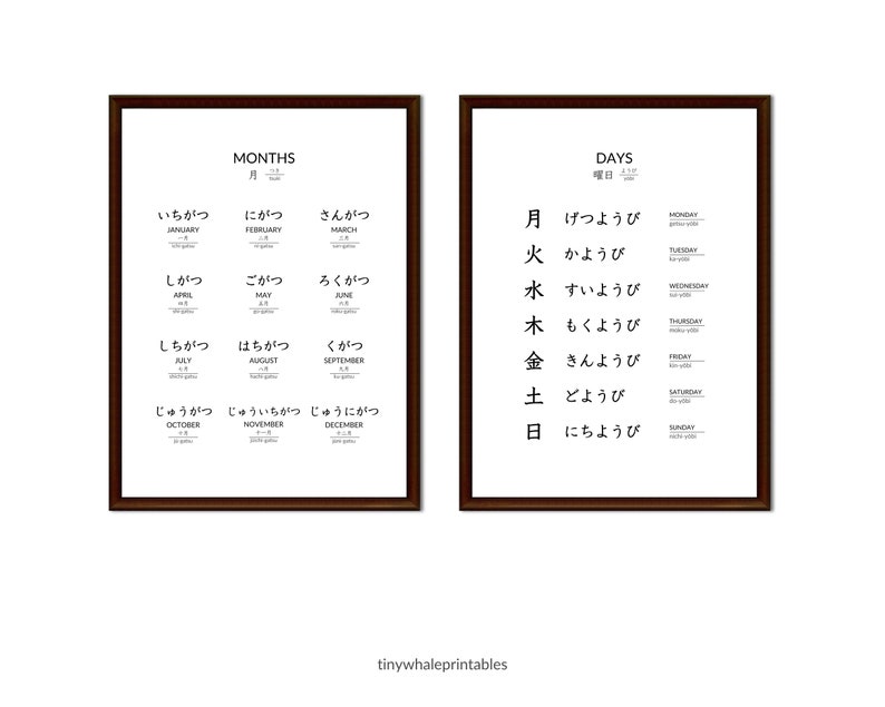 8 Japanese Bilingual Educational Posters, Hiragana Katakana Chart for ...