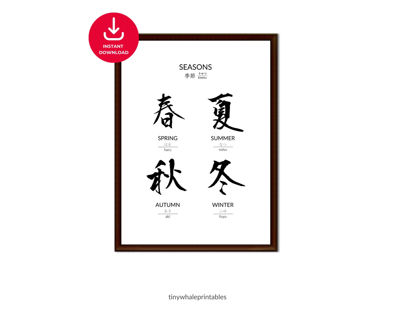 Japanese Wall Art, Four Seasons Kanji Symbol Calligraphy Print With ...