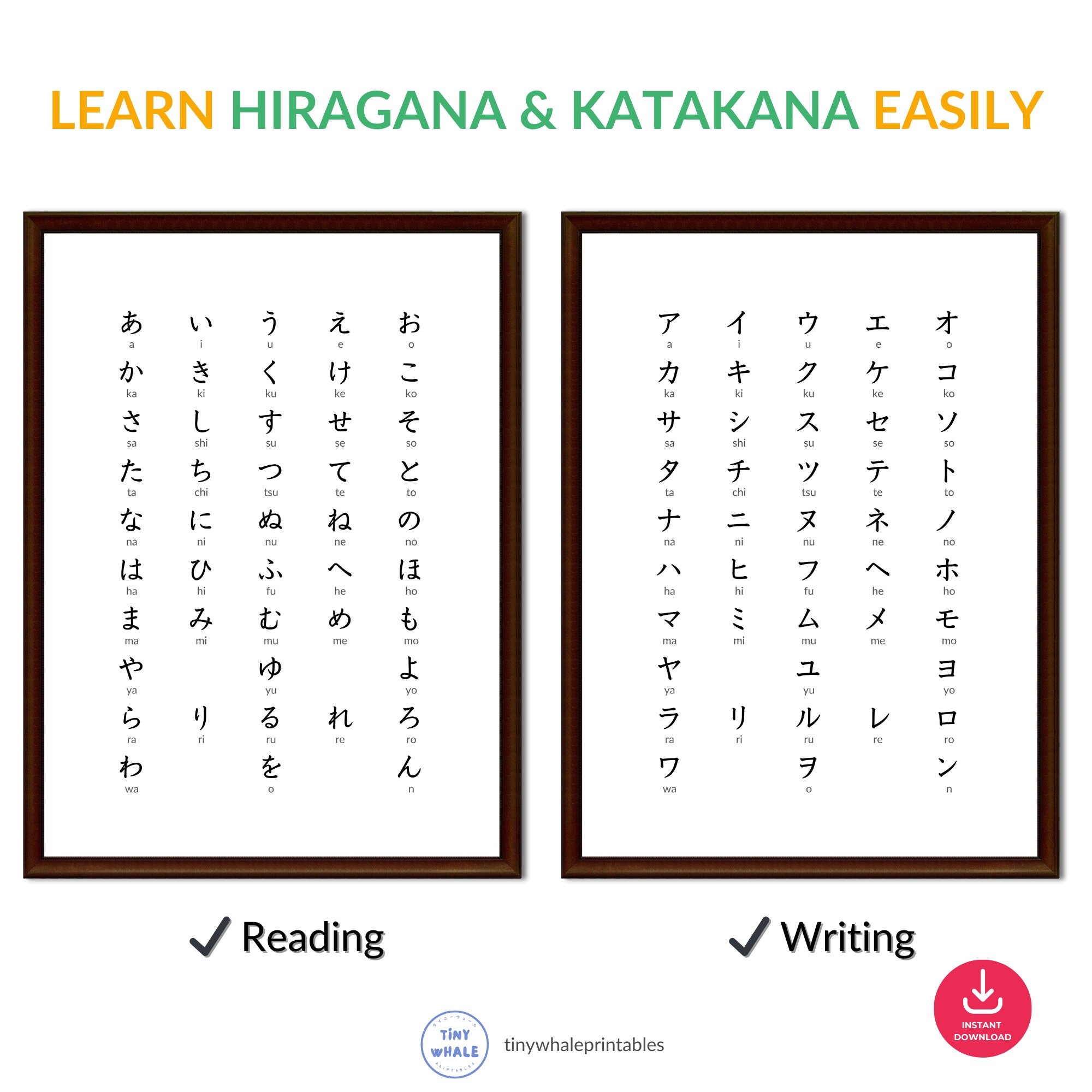 8 Japanese Bilingual Educational Posters, Hiragana Katakana Chart for ...