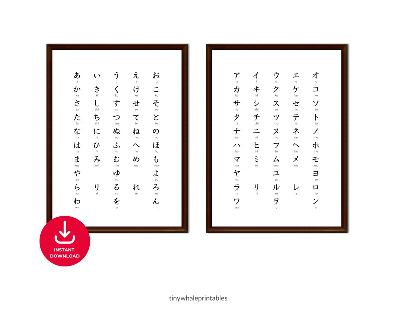 Hiragana Katakana Chart With Romaji/english, Japanese Alphabet Letter ...