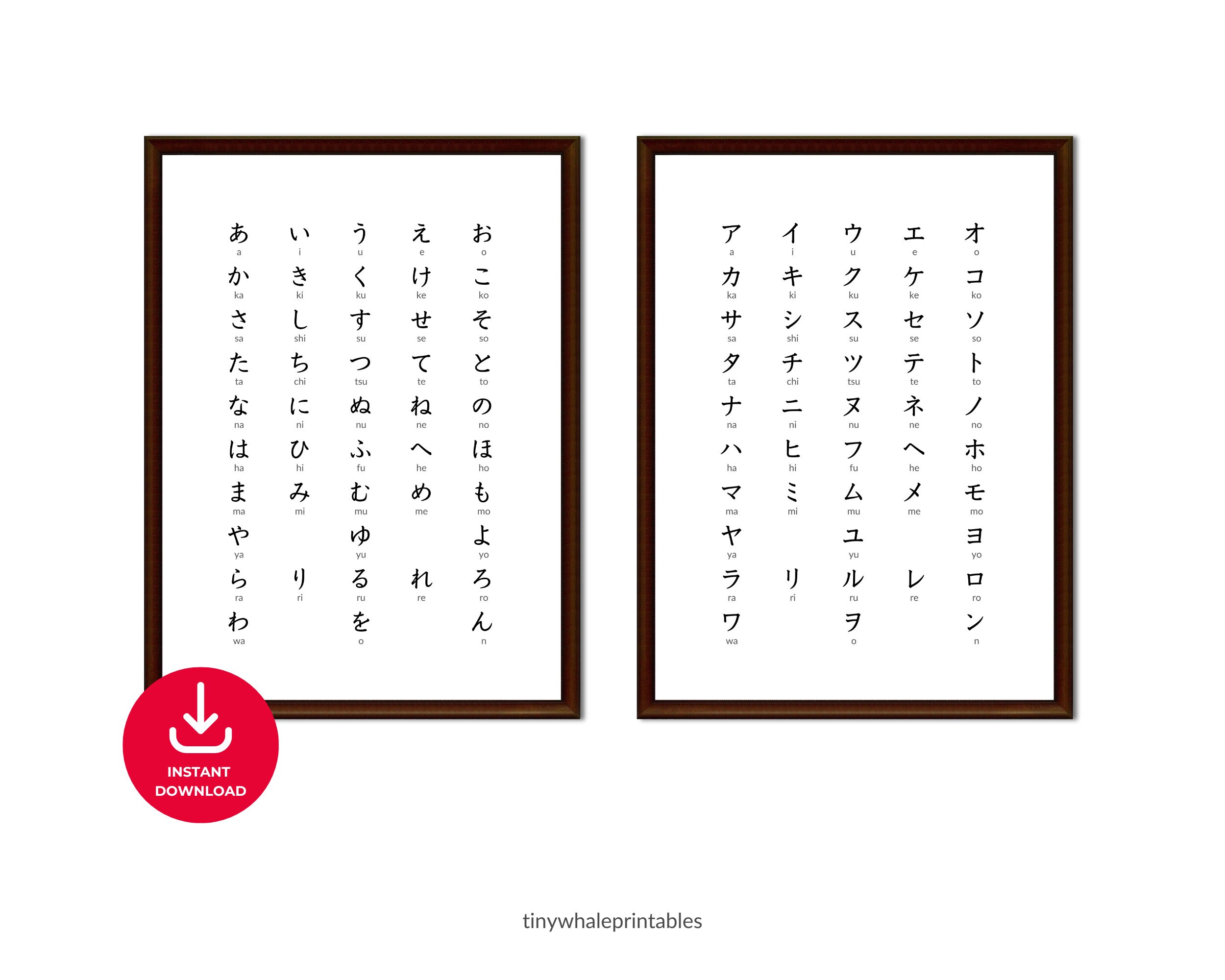 Hiragana Katakana Chart With Romaji/english, Japanese Alphabet Letter ...