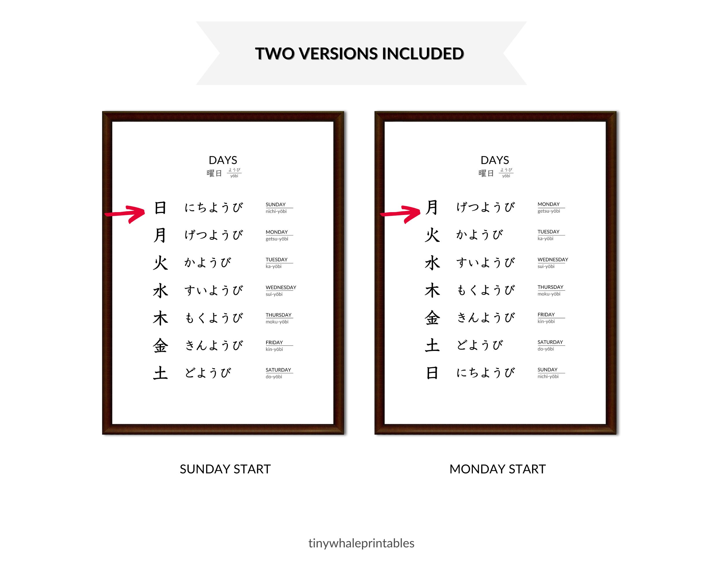 Japanese Days of the Week Chart, Language Learning Poster for Kid ...