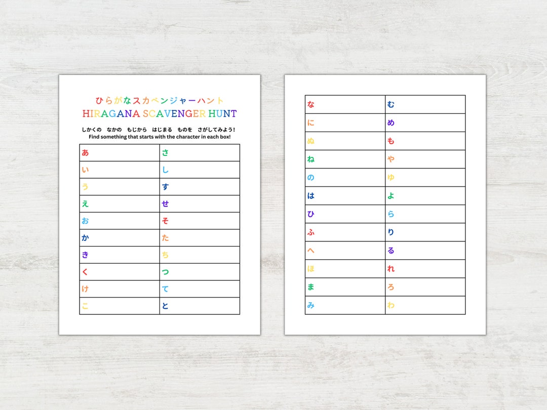 Hiragana Scavenger Hunt Printable Worksheet, Beginner Japanese Alphabet ...
