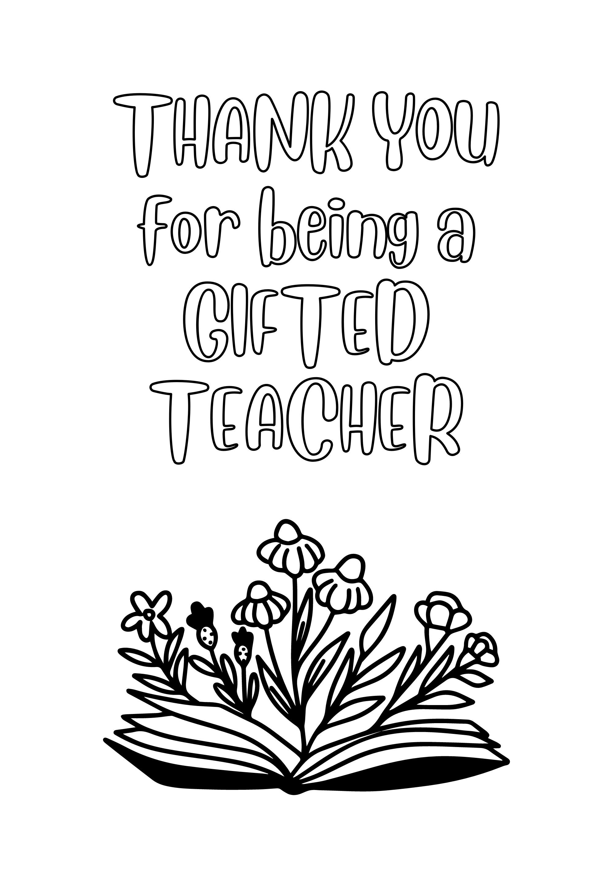 Gifted Teacher Card, Printable Coloring Thank You Card From Student ...