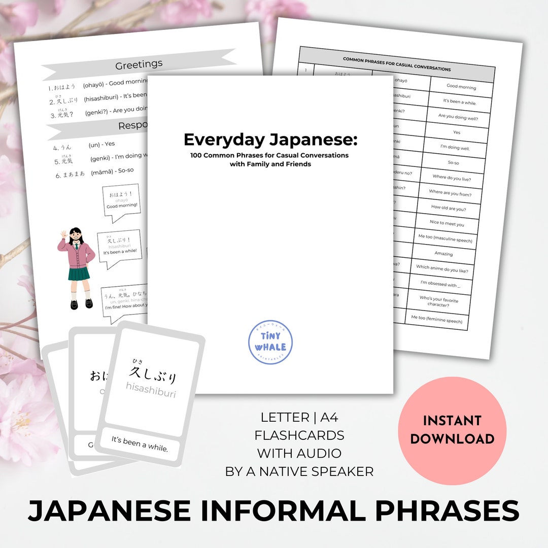 Japanese Informal Phrases With Meaning in English and Romaji, 100 Basic ...
