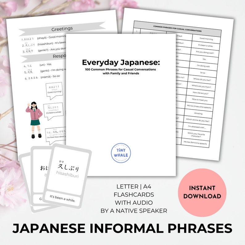 Japanese Informal Phrases With Meaning in English and Romaji, 100 Basic ...