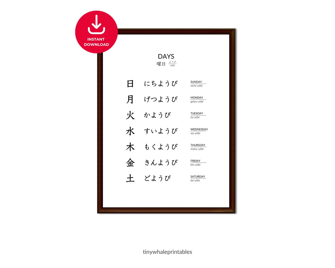 Japanese Days of the Week Chart, Language Learning Poster for Kid ...