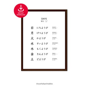 Japanese Days of the Week Chart, Language Learning Poster for Kid ...