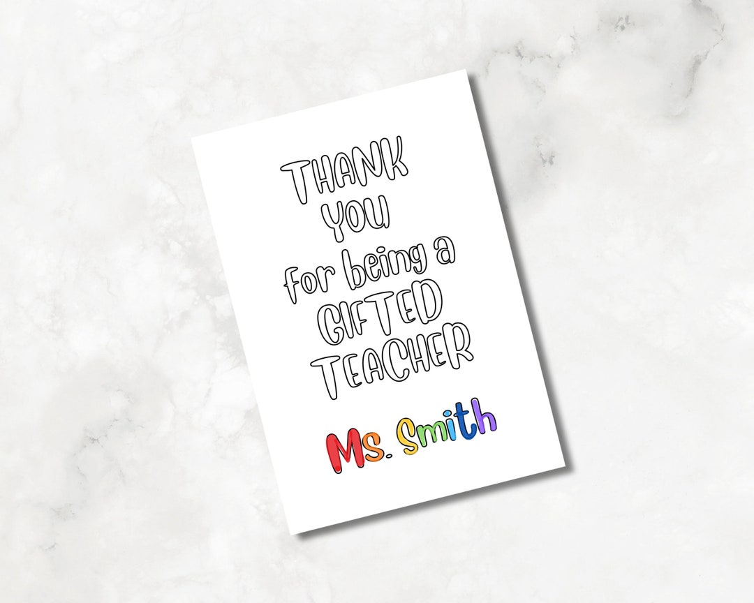 Personalized Teacher Thank You Card, Printable Colorable Card From ...