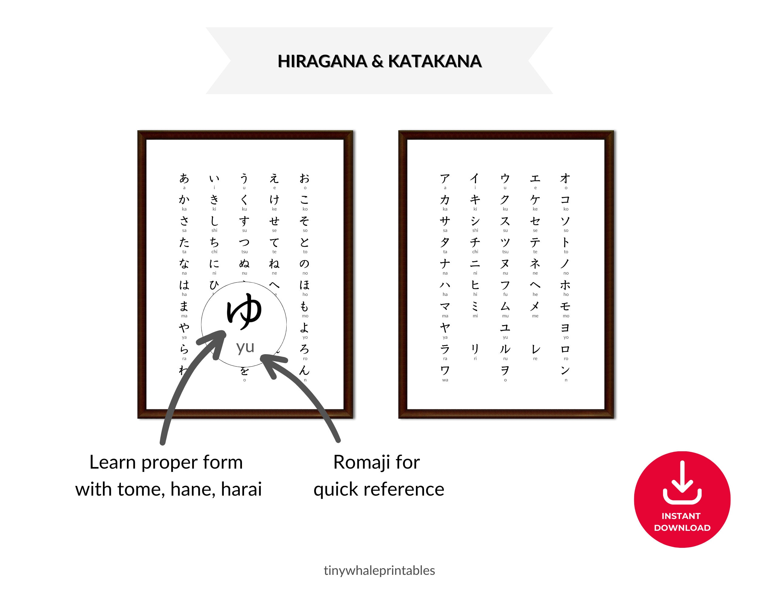 Hiragana Katakana Chart With Romaji/english, Japanese Alphabet Letter ...