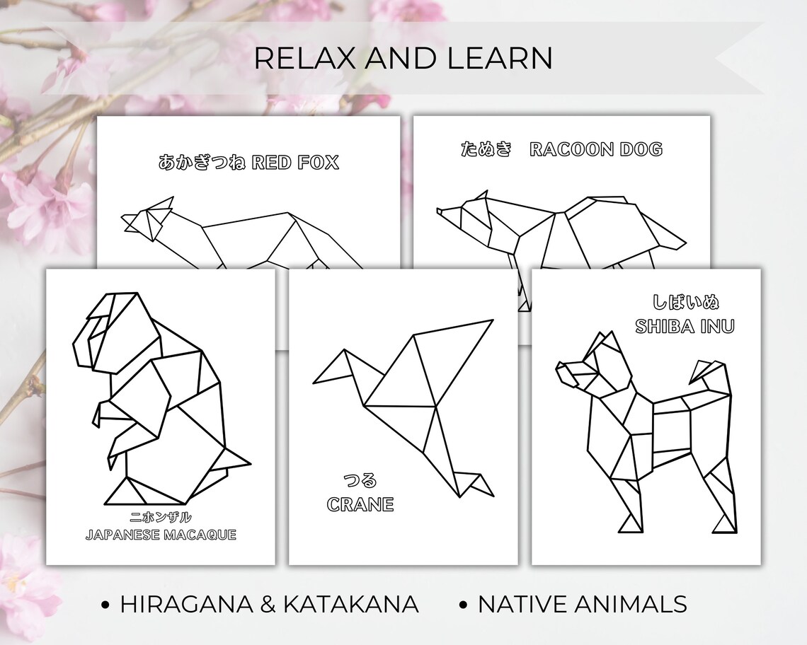 Japanese Coloring Book, Easy Origami Animal Sheet, Bilingual Kid ...