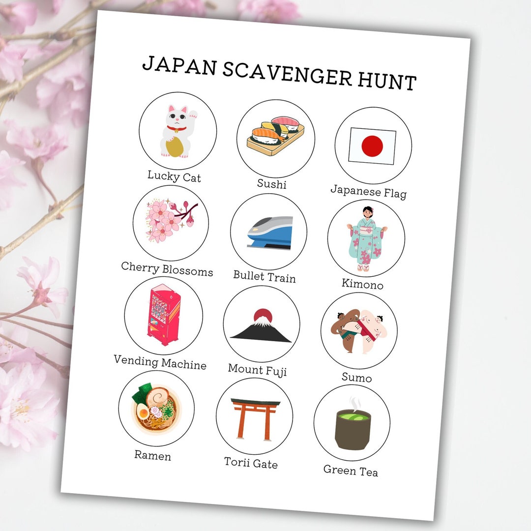 Japan Scavenger Hunt Printable, Party Game, Tokyo Kyoto Travel Bingo ...