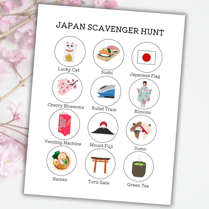 Japan Scavenger Hunt Printable, Party Game, Tokyo Kyoto Travel Bingo ...