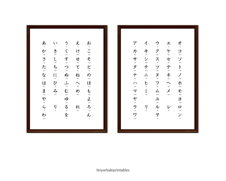 8 Japanese Bilingual Educational Posters, Hiragana Katakana Chart for ...