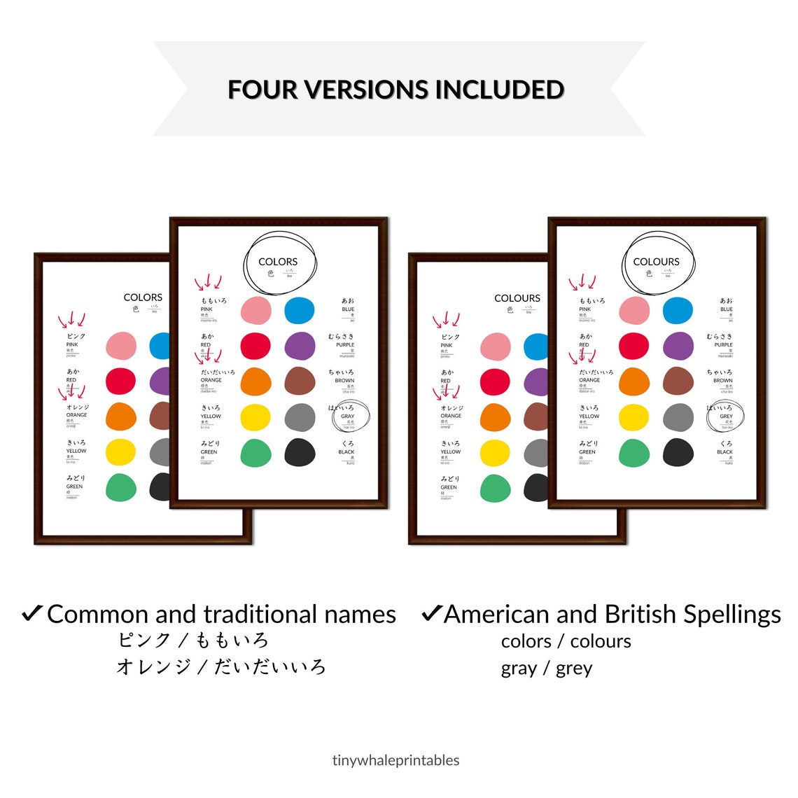 8 Japanese Bilingual Educational Posters, Hiragana Katakana Chart for ...