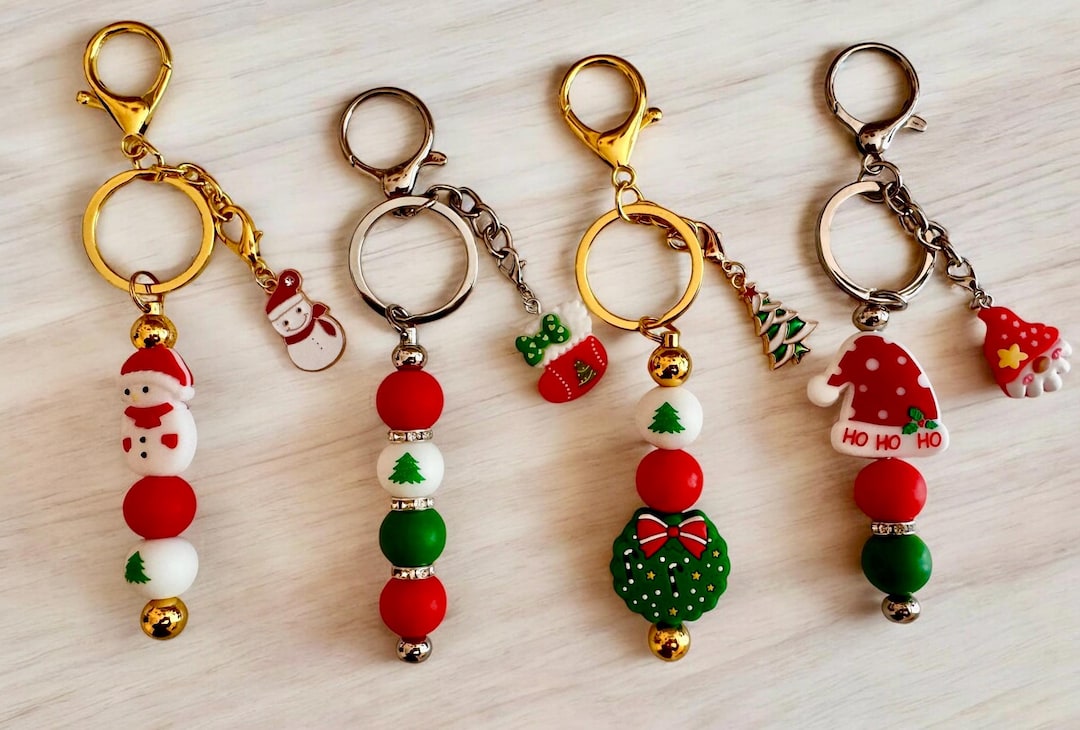 Christmas Keychains/holiday Keychains/beaded Christmas Keychain - Etsy UK