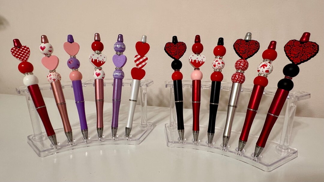 Beaded Valentine’s Day Pens/heart Pens/valentines Gifts/beaded Pens ...