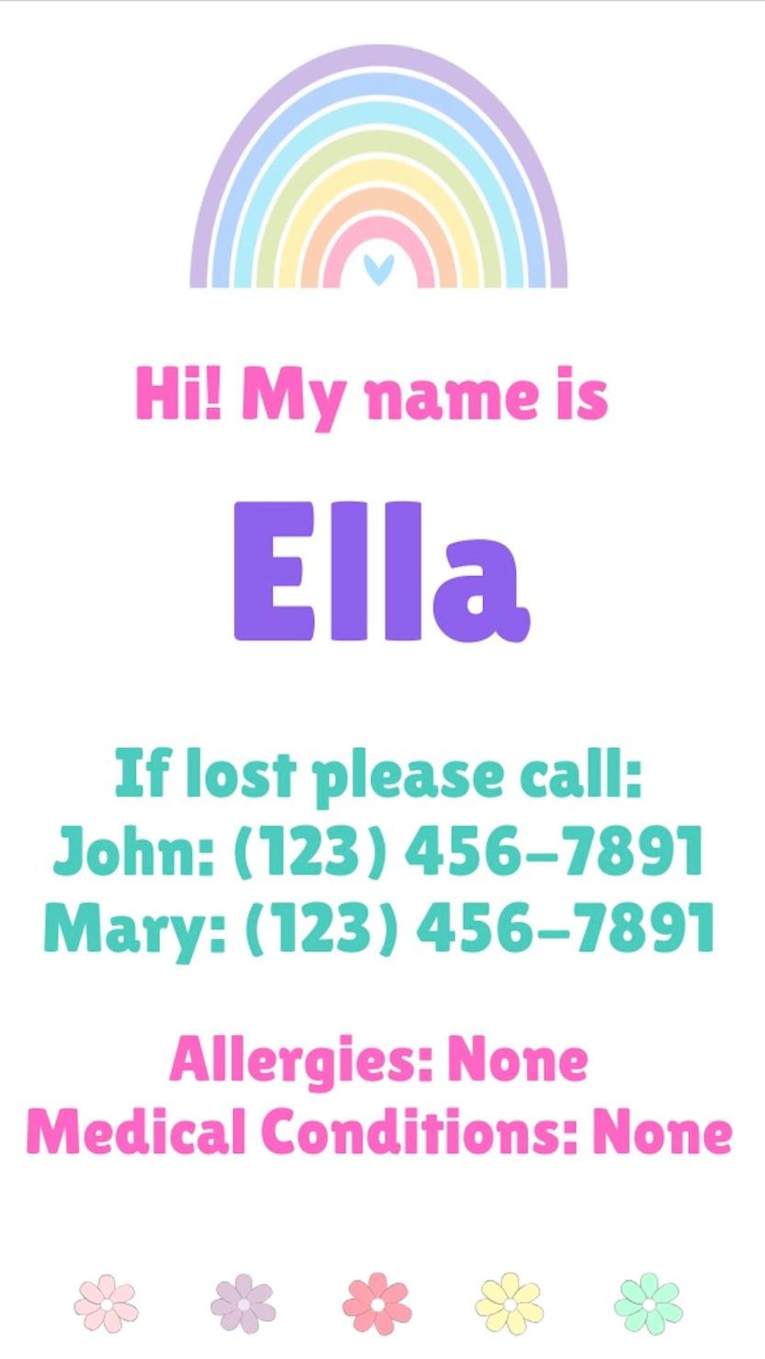 Child Backpack ID Tag/lost Child ID/ Child Contact Card - Etsy