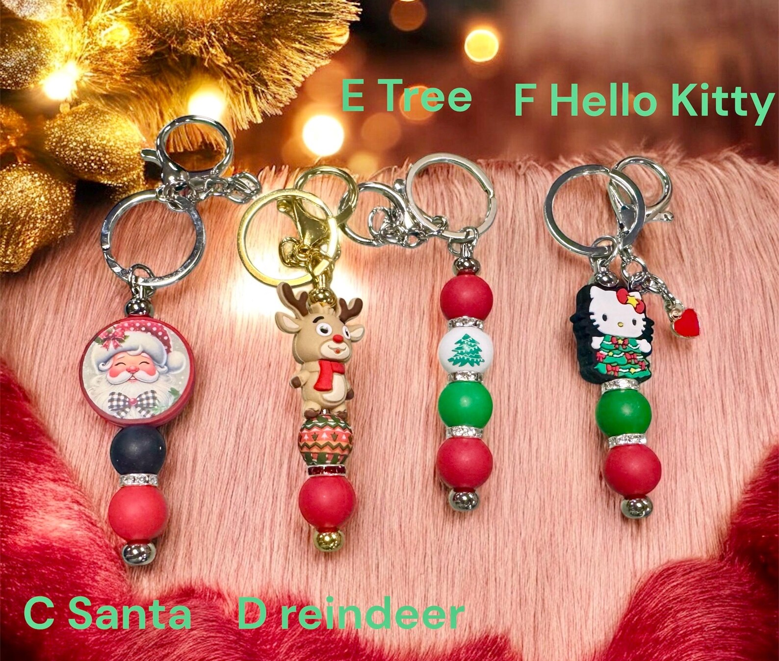 Christmas Keychains/holiday Keychains/beaded Christmas Keychain/bag or ...