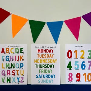 Kids Educational Set of Posters Childrens Wall Art ABC Alphabet Numbers ...