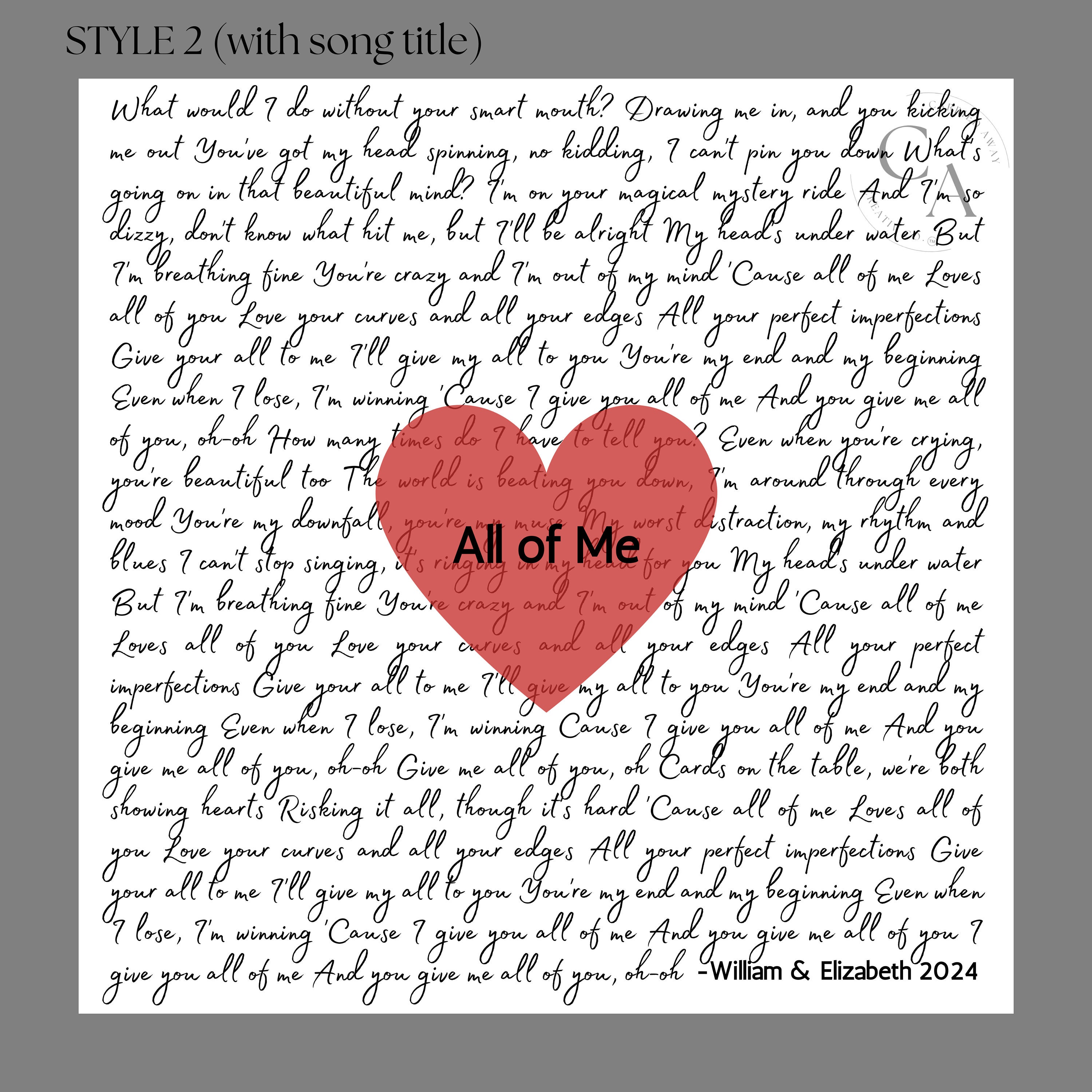 Custom Song Lyrics Digital Wall Art Personalized Song Lyric Print ...