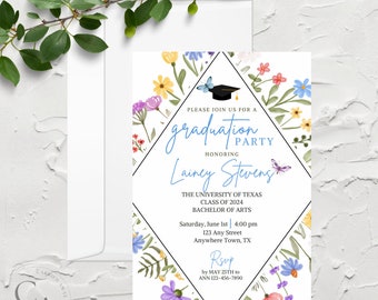 Floral Graduation Party Invitation, Wildflower Butterfly Graduation ...