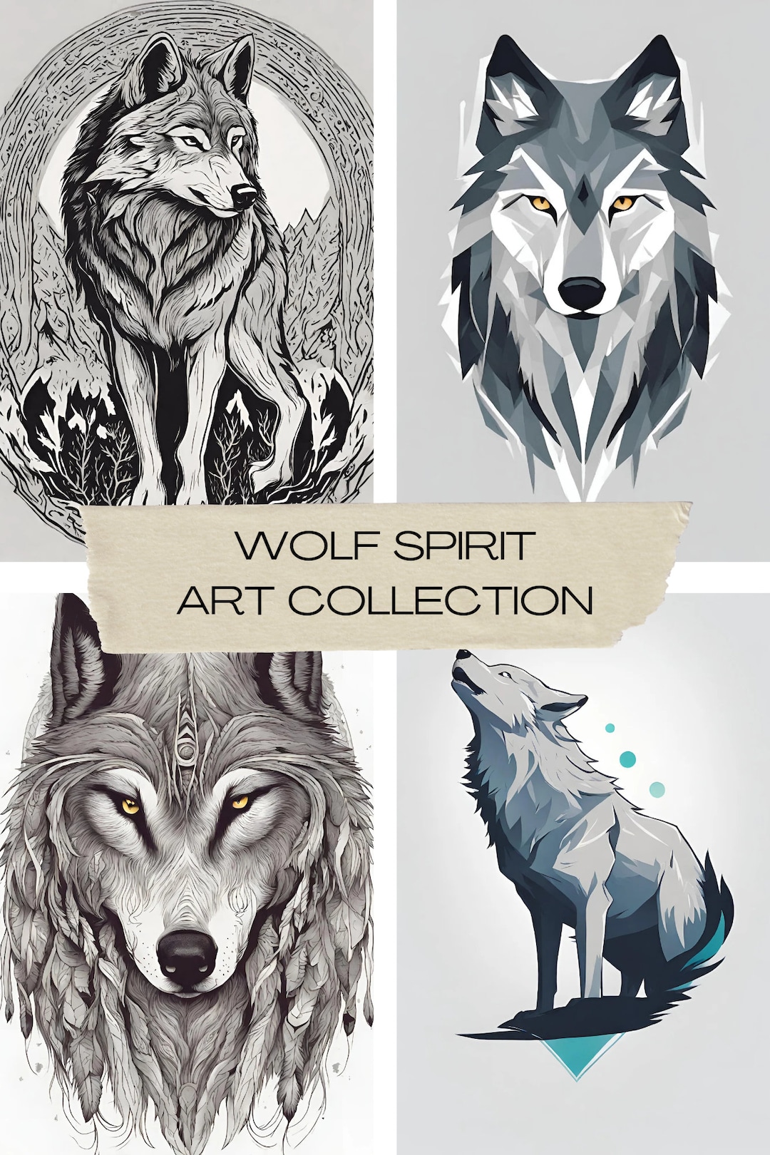 Wolf Spirit Animal Downloadable Digital Art 5-pack - Etsy