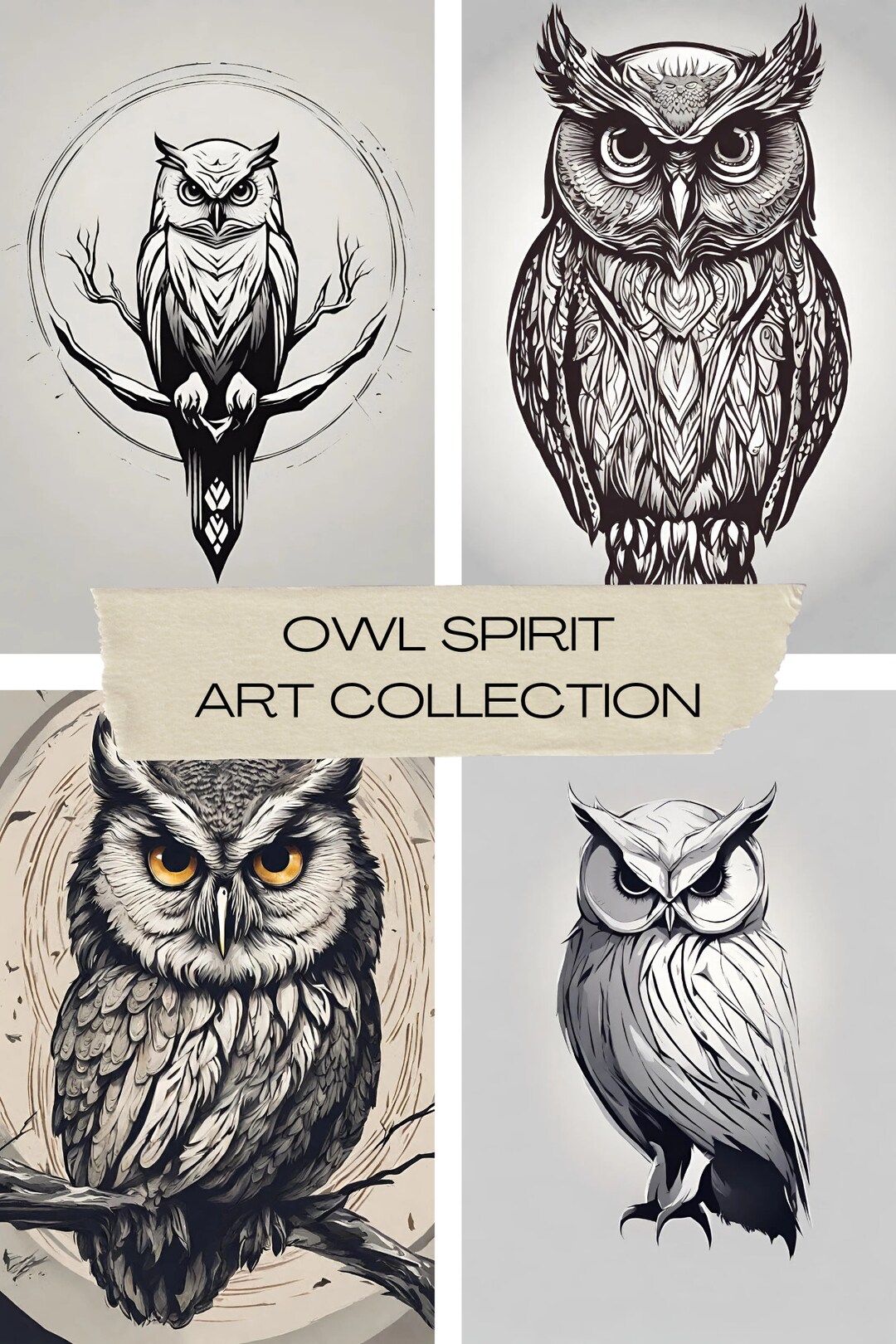Owl Spirit Animal Downloadable Digital Art 5-pack - Etsy