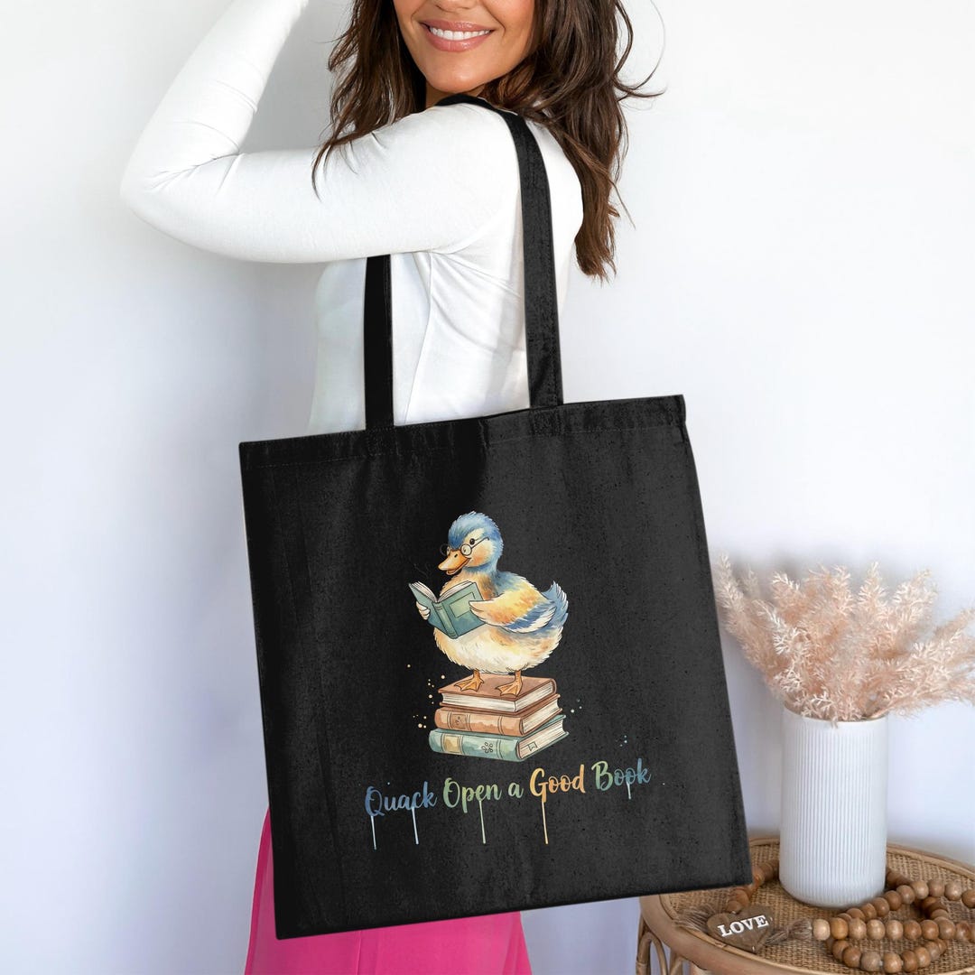 Duck Reading Book Tote Bag, "quack Open a Good Book", Cotton Canvas - Etsy